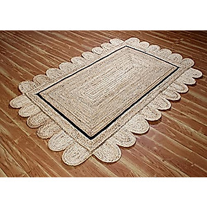 CASAVANI Hand Braided Rag Rug Geometric Beige & Black Jute Rug Best Uses for Hallway Enterway Best Uses for Bedroom,Dining Room,Entertainment Room 4x6 Feet