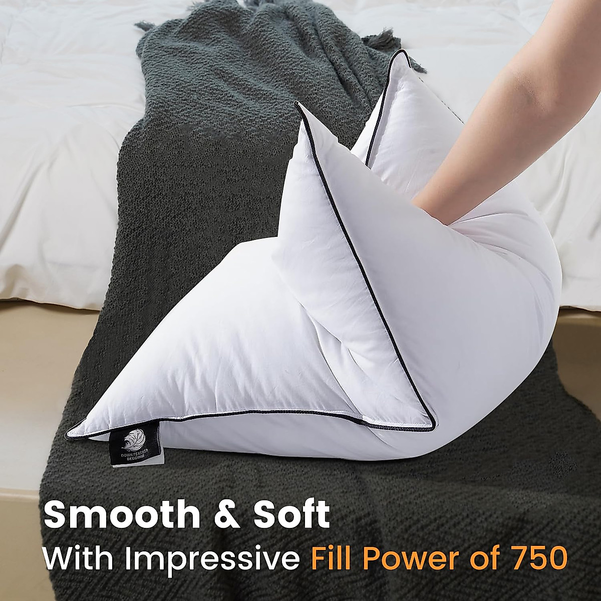 HYVIF Luxury Hungarian Goose Down Pillows - 750 Fill Power, 460 Thread Count Cotton Blend Shell - Soft Down Pillow for Sleeping - 1 Pack, King (20" x 36")