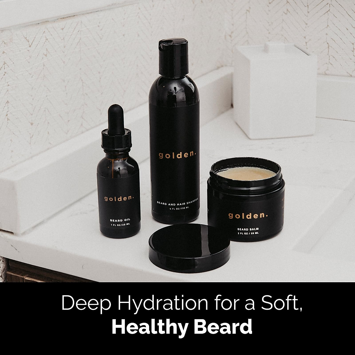 Golden Grooming Co. Everyday Beard Bundle – Complete Beard Care Set | Includes Beard Oil, Balm & Shampoo