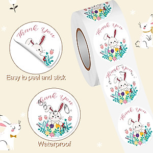 Acetiamin Thank You Sticker Rolls, 1.5 Inches 500 PCS Easter Stickers for Small Business, Round Bunny Stickers for Goodie Bags, Gift Favors Box, Cards, Beer Bottle, Party Supplies