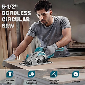 ZUYIYI 5-1/2" Cordless Circular Saw for Makita 18V Battery, Brushless 6600RPM Max Cutting Depth 2" (90°), Compact Tile Saw for Wood, Tile, Soft Metal, Plastic Cutting (NO Battery)