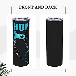 LIICHEES Hope For A Cure Ovarian Cancer Awareness Stainless Steel Vacuum Insulated Tumbler 20oz Coffee Cups Travel Mug Water Cup with Leak-Proof Flip Lid Metal Straw Cleaning Brush