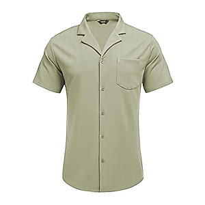 COOFANDY Men's Short Sleeve Button Down Shirt Wrinkle Free Untucked Dress Shirts Summer Beach Fitted Cuban Shirt Green