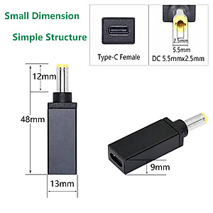 CERRXIAN 100W PD USB Type C Female Input to DC 5.5mm x 2.5mm Power Charging Adapter(5525a-Black)