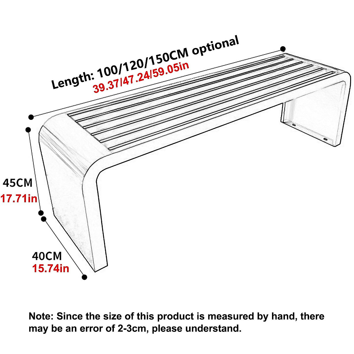 Generic Modern Outdoor Benches Weatherproof Backless Front Porch Bench Metal Garden Benches for Outdoors Sturdy Steel Frame Patio Benches for Outdoors, Backyard, Lawn(Black,100cm(39.37in))