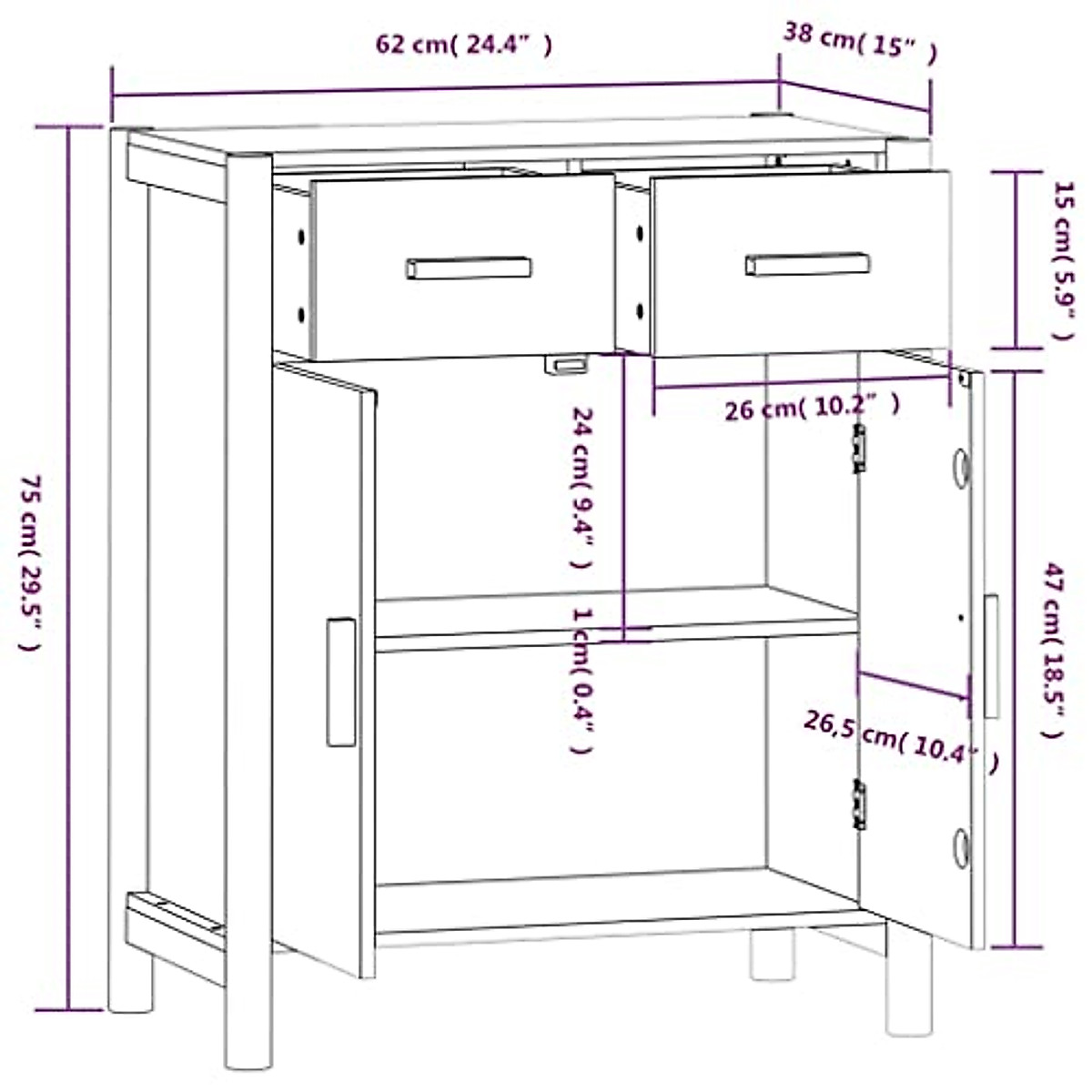 loibinfen Modern Sideboard with 2 Drawers and 2 Compartments, Buffet Sideboard Storage Cabinet Console Table Kitchen Dining Room Furniture Organizer, Entryway Cupboard, 24.4"x15"x29.5" Black -AA