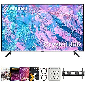 SAMSUNG UN50CU7000 50 inch Crystal UHD 4K Smart TV Bundle with Premiere Movies Streaming + 37-100 Inch TV Wall Mount + 6-Outlet Surge Adapter + 2X 6FT 4K HDMI 2.0 Cable (2023 Model)