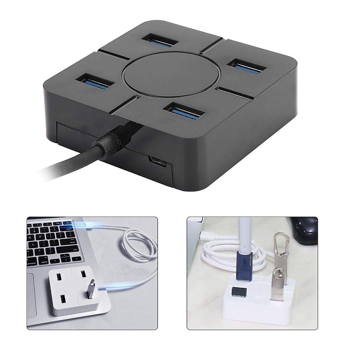 Docking Station, Black USB Hub, Hub, USB3.0 High Speed Transmission for Keyboard U Disk for Mouse Card Reader(Black)