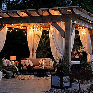 48FT Outdoor RGB String Lights with 15 S14 E26 Waterproof LED Bulbs， String Lights Patio Lights with Remote Control for Bistro Backyard Garden Cafe Pergola-15 Bulb