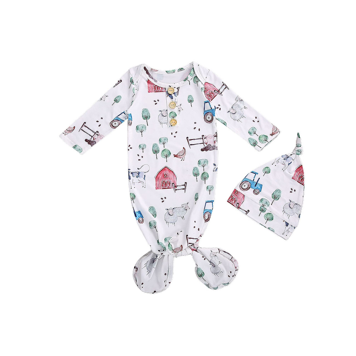 Qiylii Unisex Infant Baby Gown Sleeping Bag Newborn Boy Girl Knotted Sleeper Nighgown Pajamas Coming Home Outfits (C Cute Animal, 0-3 Months)