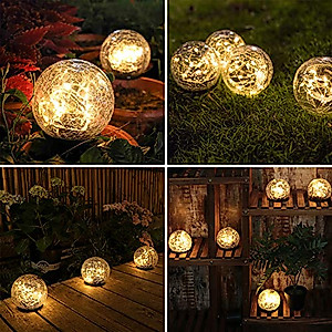 Bannad Garden Solar Lights, 2 Packs Cracked Glass Ball Waterproof Warm White LED for Outdoor Decor Decorations Pathway Patio Yard Lawn 6 Globe (3.9", 4.7", 5.9")