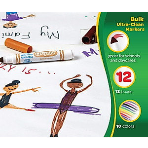 Crayola Ultra Clean Washable Markers (12 Pack), Bulk Markers for Kids, 10 Broad Line Markers, Back to School Classroom Supplies for Kids, Ages 4+