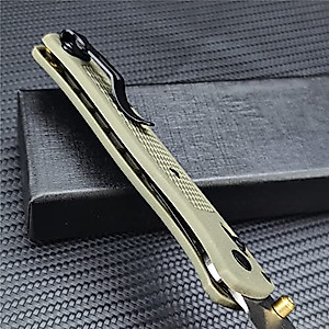 EDC Folding Pocket Knife For Men, Satin Plain Edge Drop Point Blade , Green Grivory Fiberglass Super Lightweight Handle Axis Lock With Belt Clip, Everyday Carry Thumb Studs Manual Open (Green Handle Satin Blade)