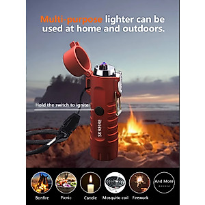 SKRFIRE Electric Outdoor Lighter Waterproof Plasma Lighter Windproof Arc Lighter Portable Fashion Lighter for Lighting Suitable for Emergency Survival Kit, Camping, Hiking (Red)