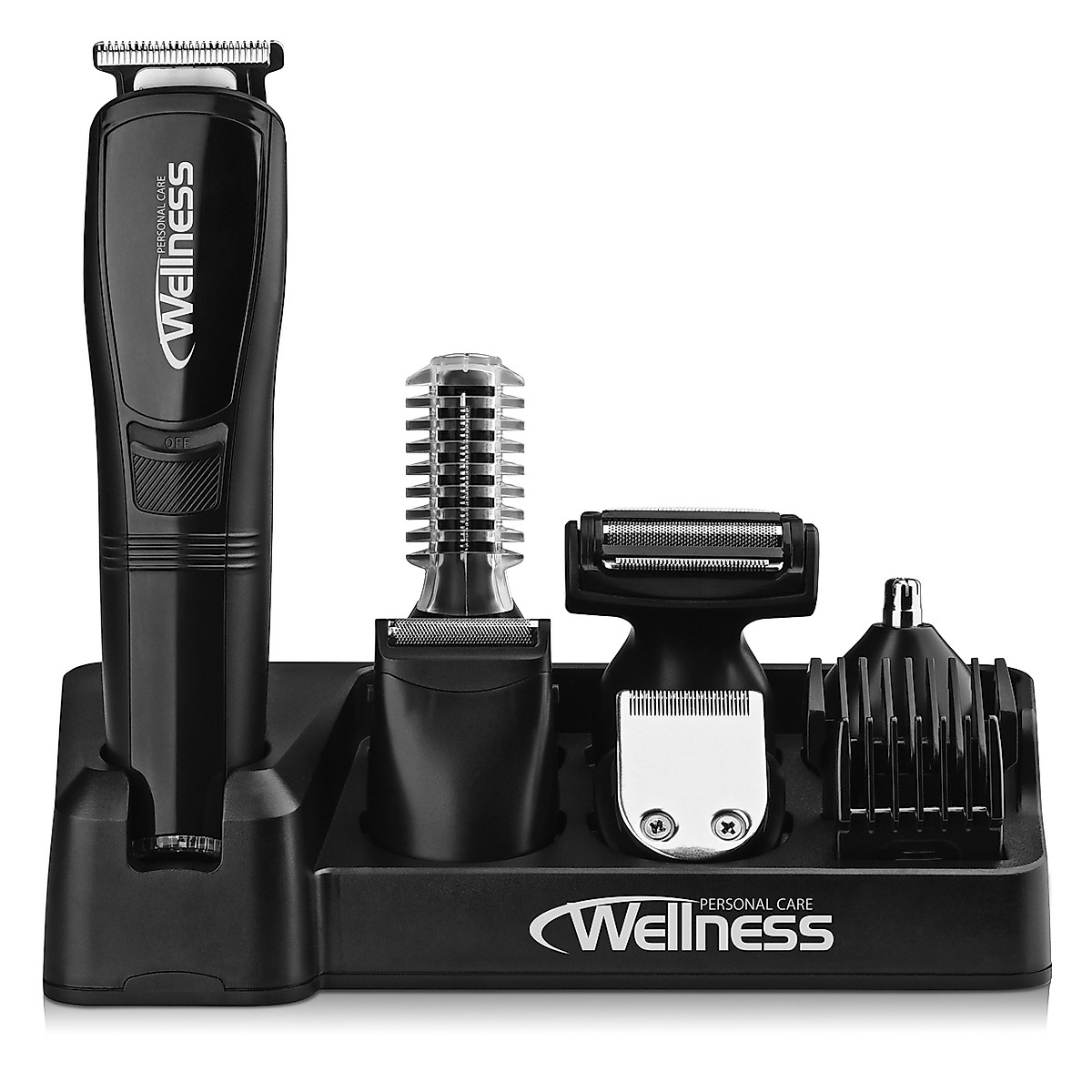 Wellness Personal Care Men's 8-in-1 Rechargeable Shaver Grooming Kit | Storage Stand | Full Trimmer, Detail Trimmer, Nose Trimmer, Beard and Mustache Trimmer, Stubble Comb