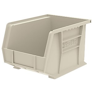 Akro-Mils 30239 AkroBins Plastic Storage Bin Hanging Stacking Containers, (11-Inch x 8-Inch x 7-Inch), Stone, (6-Pack)