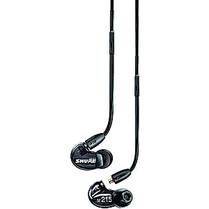 Shure SE215 PRO Wired Earbuds - Professional Sound Isolating Earphones, Clear Sound & Deep Bass, Single Dynamic MicroDriver, Secure Fit in Ear Monitor, Plus Carrying Case & Fit Kit - Black (SE215-K)