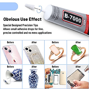 B-7000 Clear Glue Adhesive for Crafting, Industrial Strength Semi Fluid B7000 Glue with Precision Applicator Tips, Art Dotting Stylus Pens for DIY Rhinestone Jewelry Bead Making(2 PCS, 50 ML/ 2.1 oz)