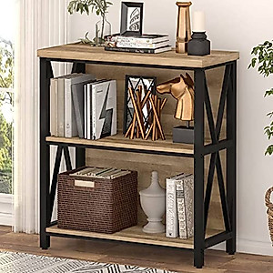 FATORRI Small Bookcase, Wood and Metal Low Short Bookshelf, Industrial Book Case and Rustic Book Shelf for Small Space (Rustic Oak)