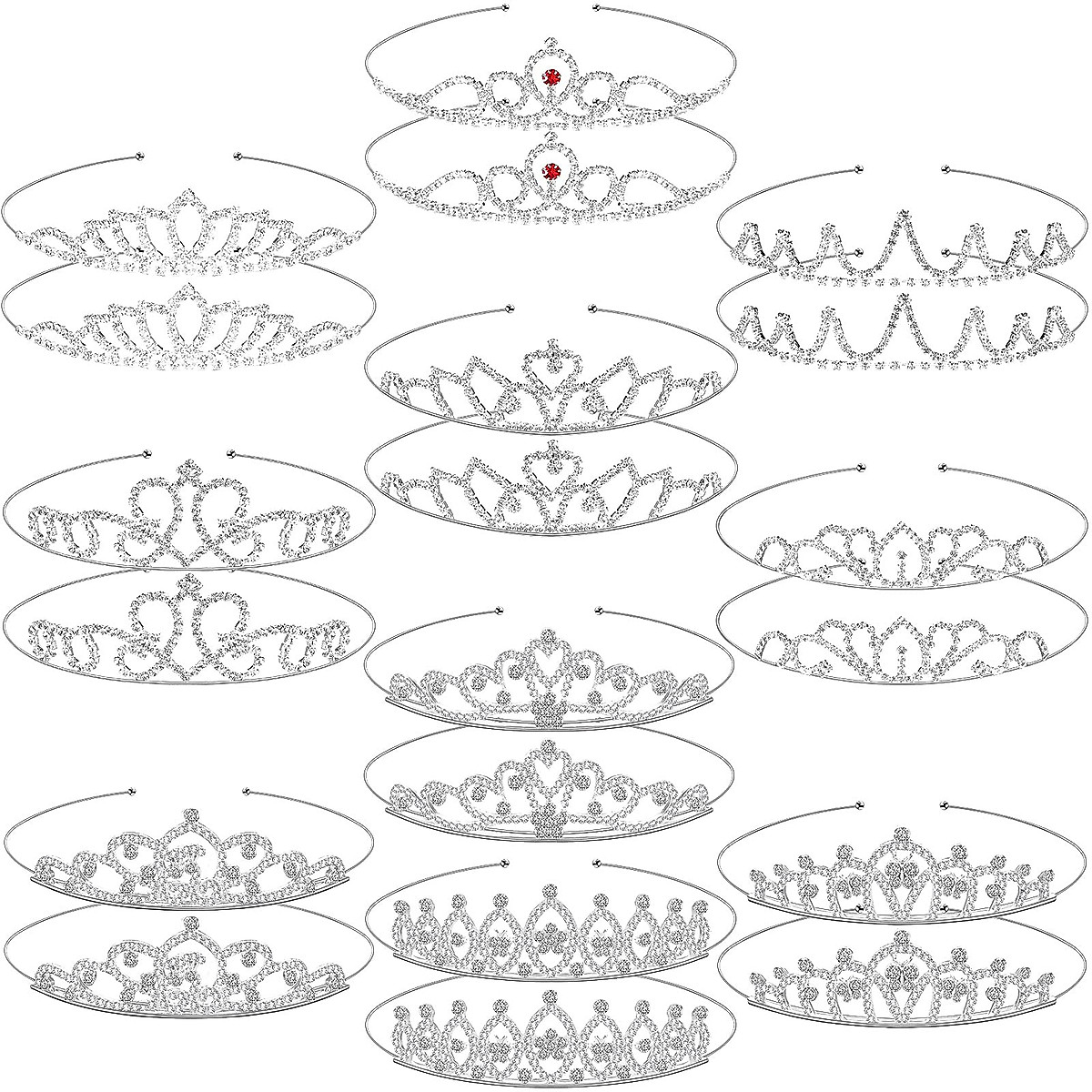 Hicarer 20 Pieces Girls Tiara Crown Bulk Silver Princess Tiaras Crystal Headband for Girls Wedding Birthday Party(Cute Style)