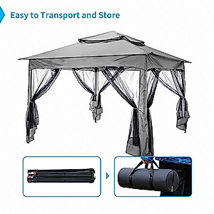 TABU 11x11 Pop Up Gazebo, Outdoor Canopy Tent, Pop-Up Gazebo Tent with Mosquito Netting, Pop-Up Gazebo Shelter with Zippered Screen Wall Panels for Patio Garden Backyard (Dark Grey)