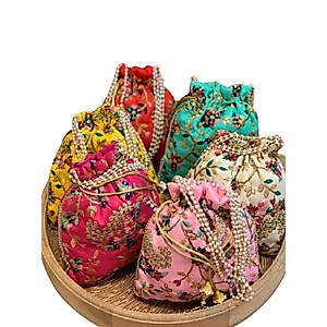 India Gift Hub Indian Handmade Women's Velvet Embroidered Drawstring Jewelry Pouch Bags | HandBags | 75 Pcs