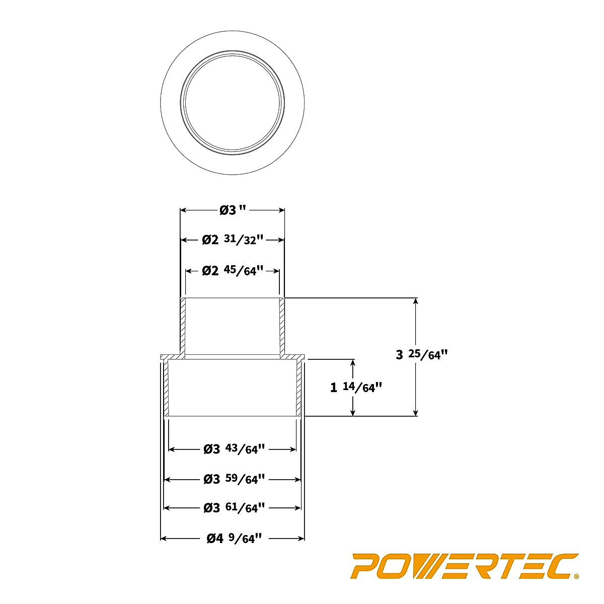 POWERTEC 70145V 4-Inch to 3-Inch Reducer, 1 PK