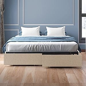 Mjkone California King Size Bed Frame with Storage Drawers, Linen Fabric Platform Bed Frame, Wood Slat Support Bed Frame, No Box Spring Needed/No Headboard/Easy Assembly/Noiseless - Beige