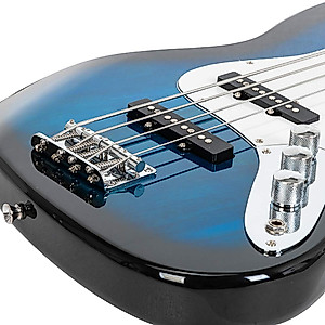 Glarry Gjazz Electric Bass Guitar 4 String Full Size for Beginner Right Hand with Shoulder Strap, Wrench Tool, Power Line and Bag (Dark Blue)