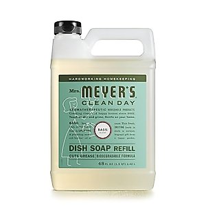 MRS. MEYER'S CLEAN DAY Liquid Dish Soap Refill, Biodegradable Formula, Basil, 48 fl. oz