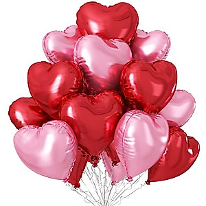 Pink Red Heart Ballloons,12Pcs 18 Inch Light Pink Foil Mylar Love Heart Shaped Balloons for Valentines Day Birthday Wedding Engagement Anniversary Party Graduation Baby Shower Decorations