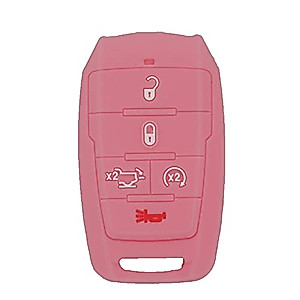 LemSa 2 Pack Keyless Entry Remote Car Smart Key Fob Outer Shell Cover Soft Rubber Protective Case for 2021 2020 2019 Dodge Ram 1500 68291690, Black Pink