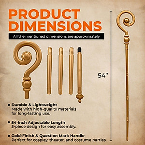 Nicky Bigs Novelties Adult Gold Saint Nicholas Shepherd Staff - Priest Pope Bishop Crosier Stick - Halloween Easter Costume Accessory Prop, Gold, One Size