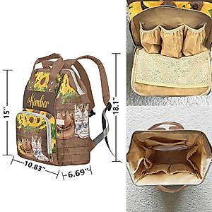 Sunflower Wood Cowboy Hat Boot Personalized Diaper Backpack with Name,Custom Travel DayPack for Nappy Mommy Nursing Baby Bag One Size