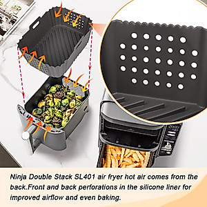 BYKITCHEN Silicone Air Fryer Liners for Ninja SL401/DZ201/DZ401/DZ550 Double Stack 2 Basket Air Fryer, Rectangle Perforated Dual Air Fryer Silicone Liners, Ninja DoubleStack XL Air Fryer Accessories