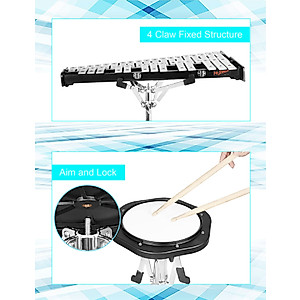 Mr.Power 32 Notes Glockenspiel Bell Kit with 8'' Practice Pad, Adjustable Height Stand, Music Sheet Clip, Glockenspiel Mallets, Drumsticks, and Carrying Bag