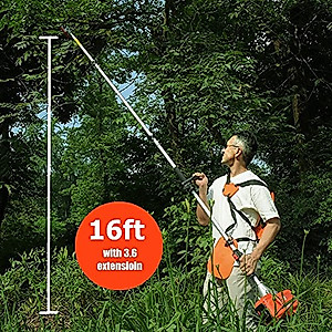 Reach to 16 Feet Gas Pole Saw for Tree Trimming,Cordless Gas Pole Chainsaw Hedge Trimmer Grass Brush Cutter Multifunctional Tools