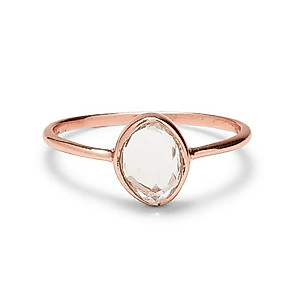 Pura Vida Ring Rose Gold Organic Stone Ring - Handmade Ring with Clear Quartz, Ring Jewelry with Brass Base - Rose Gold Rings for Women, Cute Rings for Teen Girls, Boho Jewelry for Women - Size 6