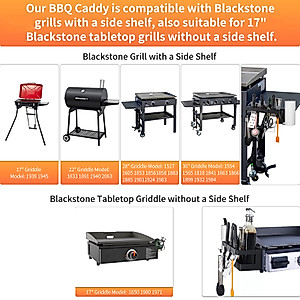 Griddle Caddy for Blackstone 36"/28"/17" Grill Utensil Storage, Grill Caddy for Outdoor Grill Blackstone Griddle Accessories Organizer, BBQ Caddy with Paper Towel Holder, Spatulas Slot, 4 J-Hooks