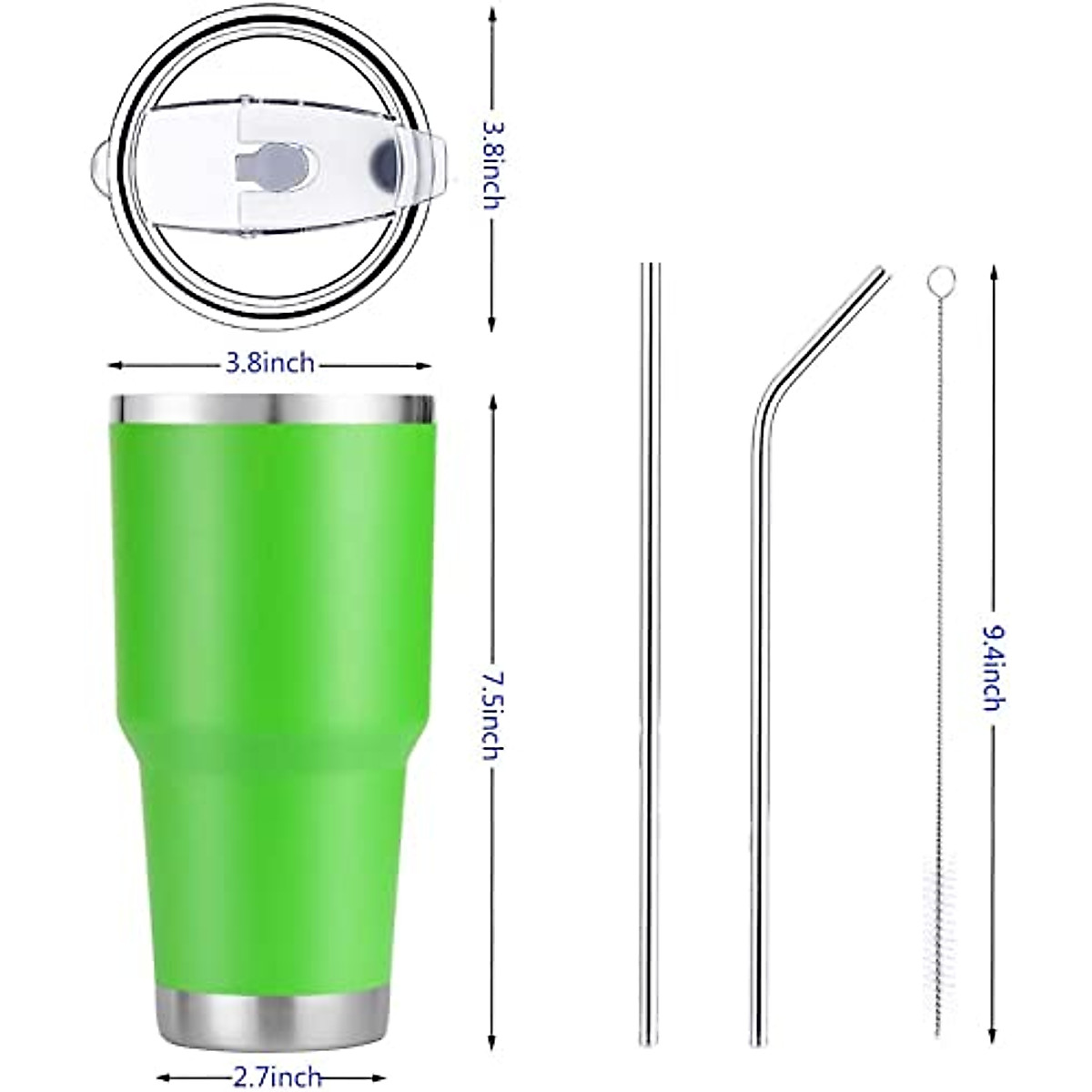 30 oz Green Tumbler Stainless Steel Double Wall Vacuum Insulated Mug with Straw and Lid, Cleaning Brush for Cold and Hot Beverages