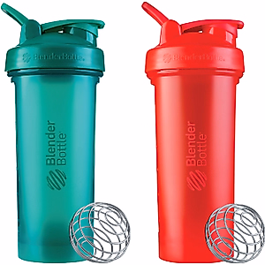 BlenderBottle Classic V2 Shaker Bottle Perfect for Protein Shakes and Pre Workout, 28-Ounce (2 Pack), Red, Green