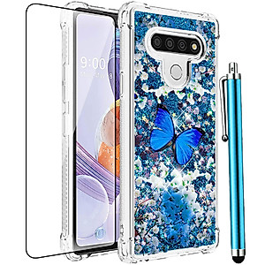 CAIYUNL for LG Stylo 6 Case,LG Stylo 6 Phone Case,Glitter Bling Floating Liquid Sparkle Quicksand Cute Clear TPU Silicone Women Girls Case Shockproof Protective Cover for LG Stylo 6-Blue Butterfly
