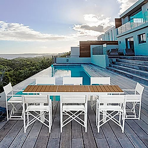 Aoodor Outdoor 6-10 Person Aluminum Patio Extendable Dining Table, Rectangular Table & 8 Chairs for Patio, Deck, Garden,Courtyard - Brown and White