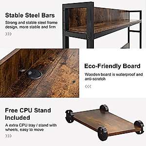 WAYTRIM Computer Desk, 48“ Office Desk, Large Space Writing Table with Storage Bookshelf & Mobile CPU Stand, Retro Brown