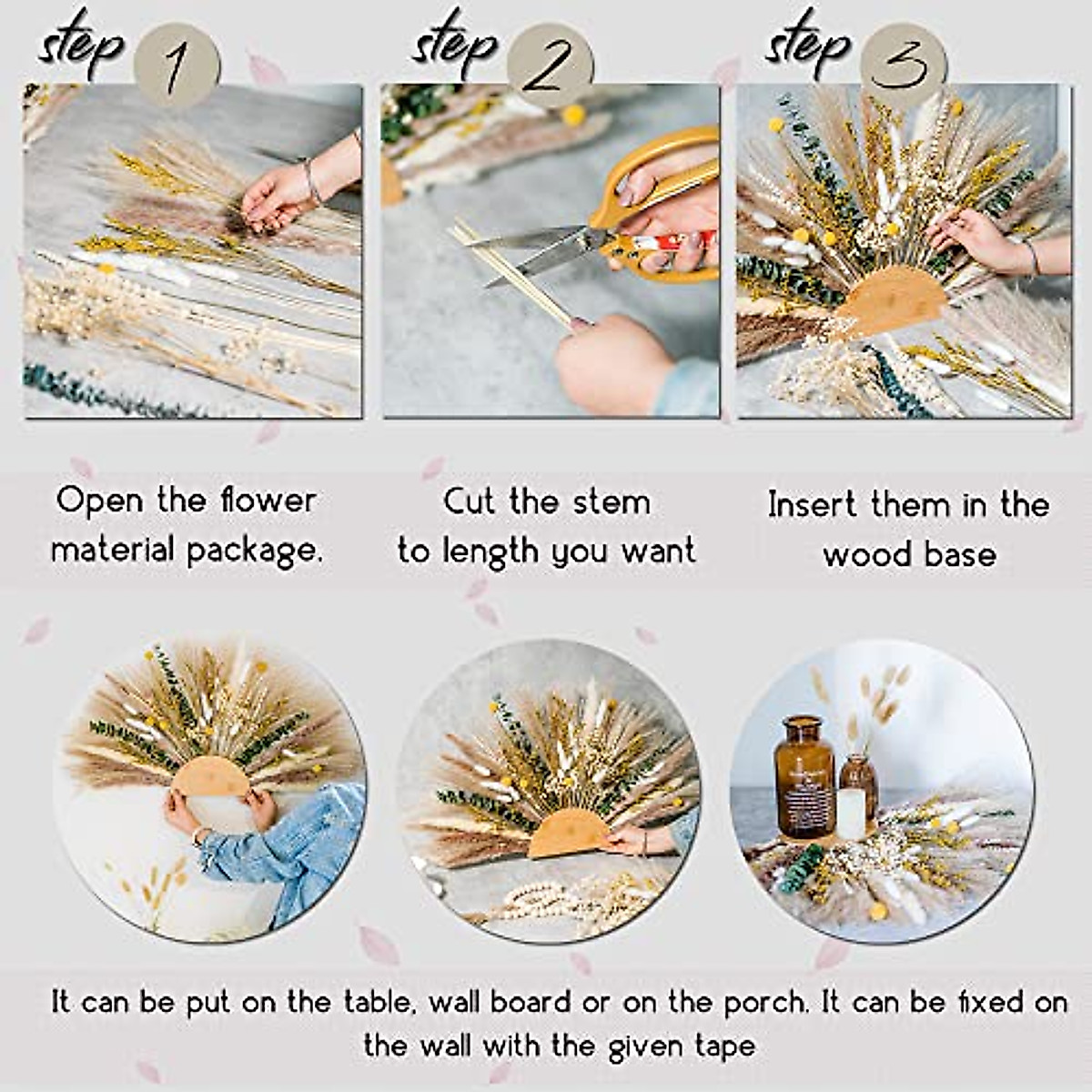 Natural Pampas Grass & Preserved Flowers Decor Wreath & Home Decoration Pieces Wall Hanging | dired Flowers Boho Decoration | Suitable for DIY Rustic Trendy Minimalist Farmhouse Room & Wedding Decor