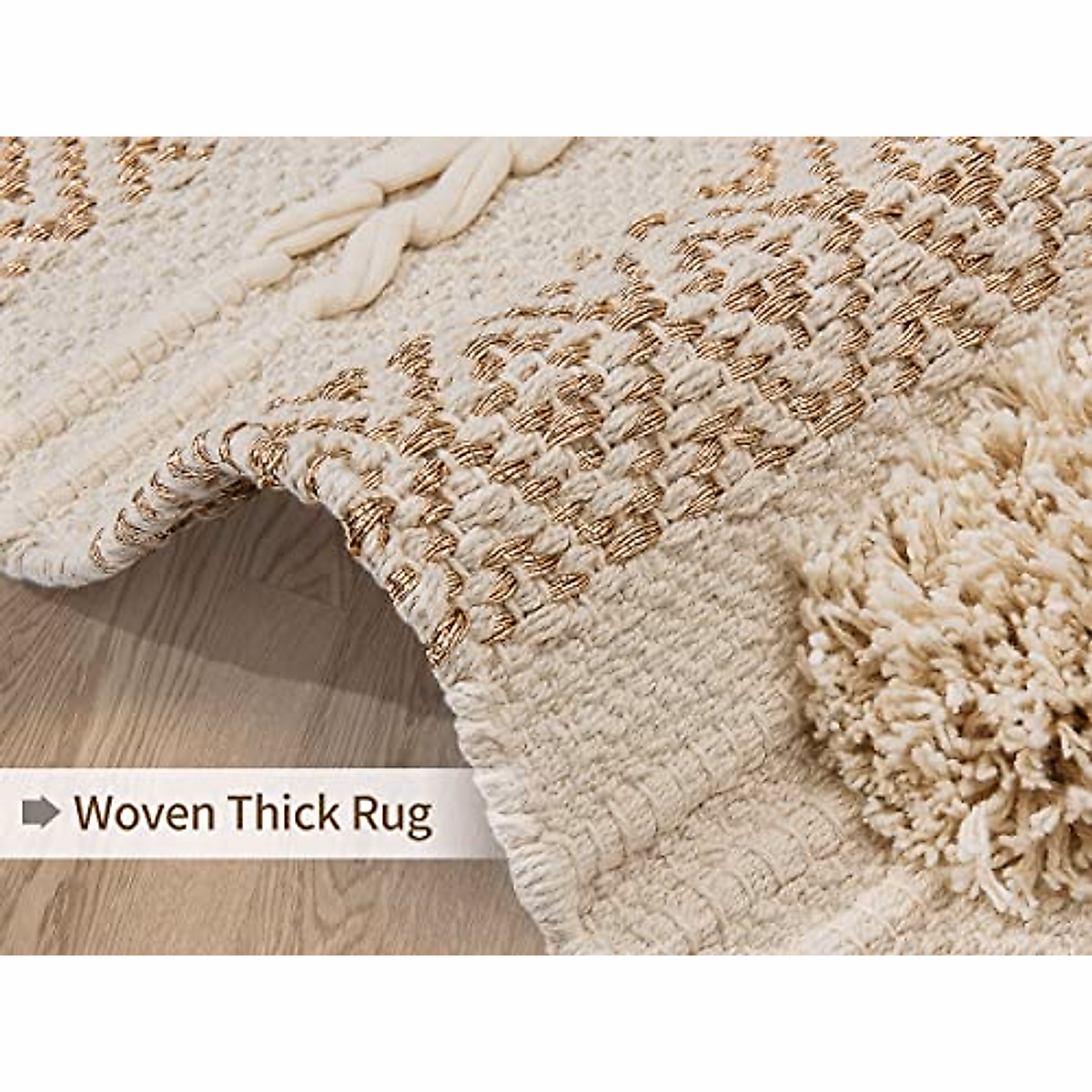 SUMGAR Beige 2x3 Area Rug Boho Rugs Cotton Woven Textured Thick Cream Neutral Throw Rug,Handmade Tufted Knoted Soft Carpet with Sparkle Gold Metalic Pattern for Living Room Bedroom Entryway