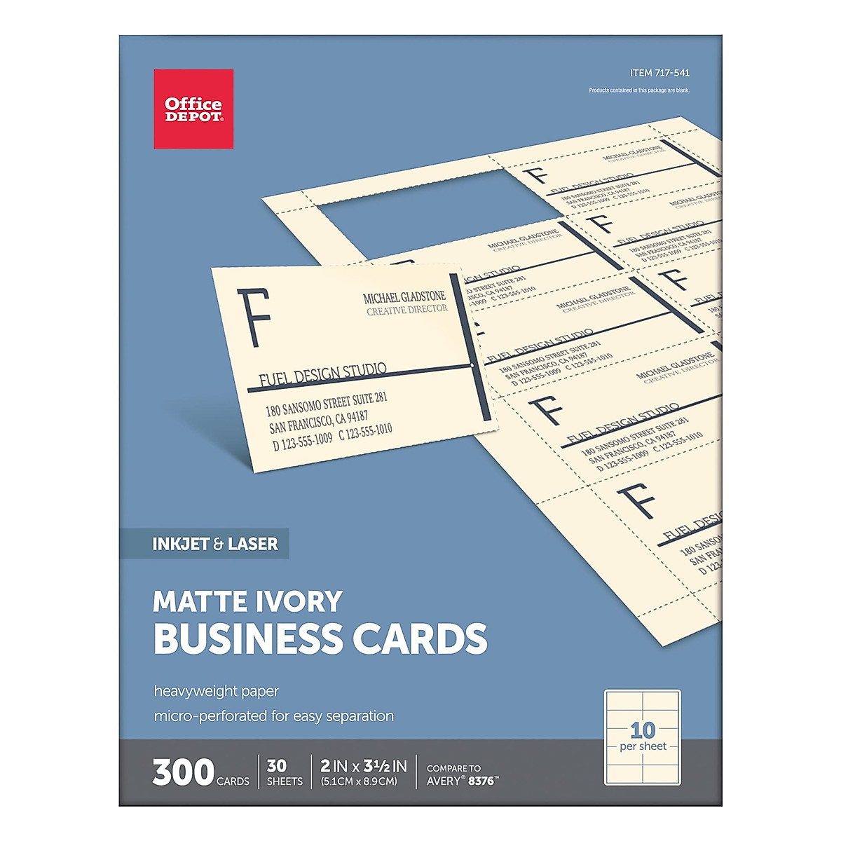Office Depot(R) Laser/Inkjet Matte Business Cards, 2in. x 3 1/2in., Ivory, Box Of 300