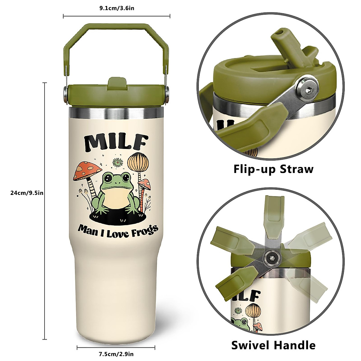 ysnifeiw 30oz Frog Tumbler with Handle and Straw, Stainless Steel Insulated Frog Cup with Top Handle and Lid, Frog Coofee Mug Gifts for Women Men