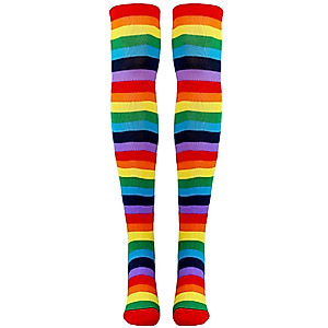 Skeleteen Colorful Rainbow Striped Socks - Over The Knee Clown Striped Costume Accessories Thigh High Stockings for Men, Women and Kids