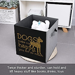 Dogs Make Me Happy PU Leather Collapsible Storage Bins Canvas Cube Organizer Basket with Handles